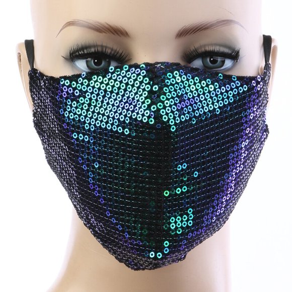 Accessories | Dark Green Sequin Reuse Face Mask | Poshmark